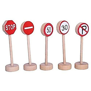 Kaptin 15 Pcs Wooden Street Signs Playset, Traffic Signs Lights Playset for Children Play