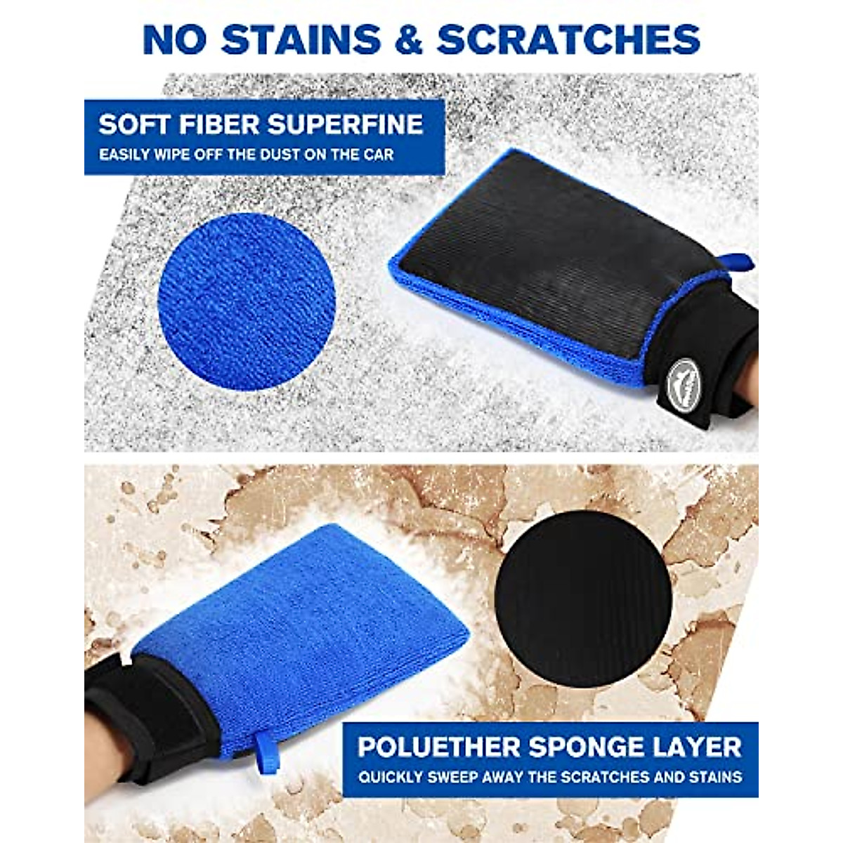 2 Pack Clay Mitt, WEEKSUN Clay Mitt For Car Detailing With Elastic Strap Veicer0, Clay Bars Auto Detailing Mitt, Scratch-free Safe Clay Eraser Mitt for Car Detailing Cars Paint Polishing Clay Bar Tool