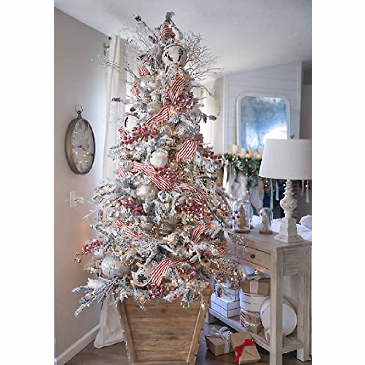 2 Rolls Christmas Wired Ribbon for Gift Wrapping, Red and White Striped Ribbons for Crafts/Christmas Tree/Wreaths/Bow Decorations, 2.5" Wide x 6 Yards