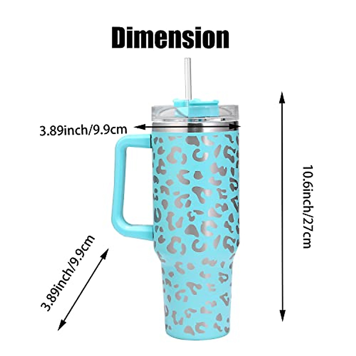 Mzjeaziany 40oz Insulated Leopard Tumbler with Handle and Straw Lid，Stainless Steel Double Vacuum Leak Proof Travel Mug Mint Tumbler for Office,Home, Party