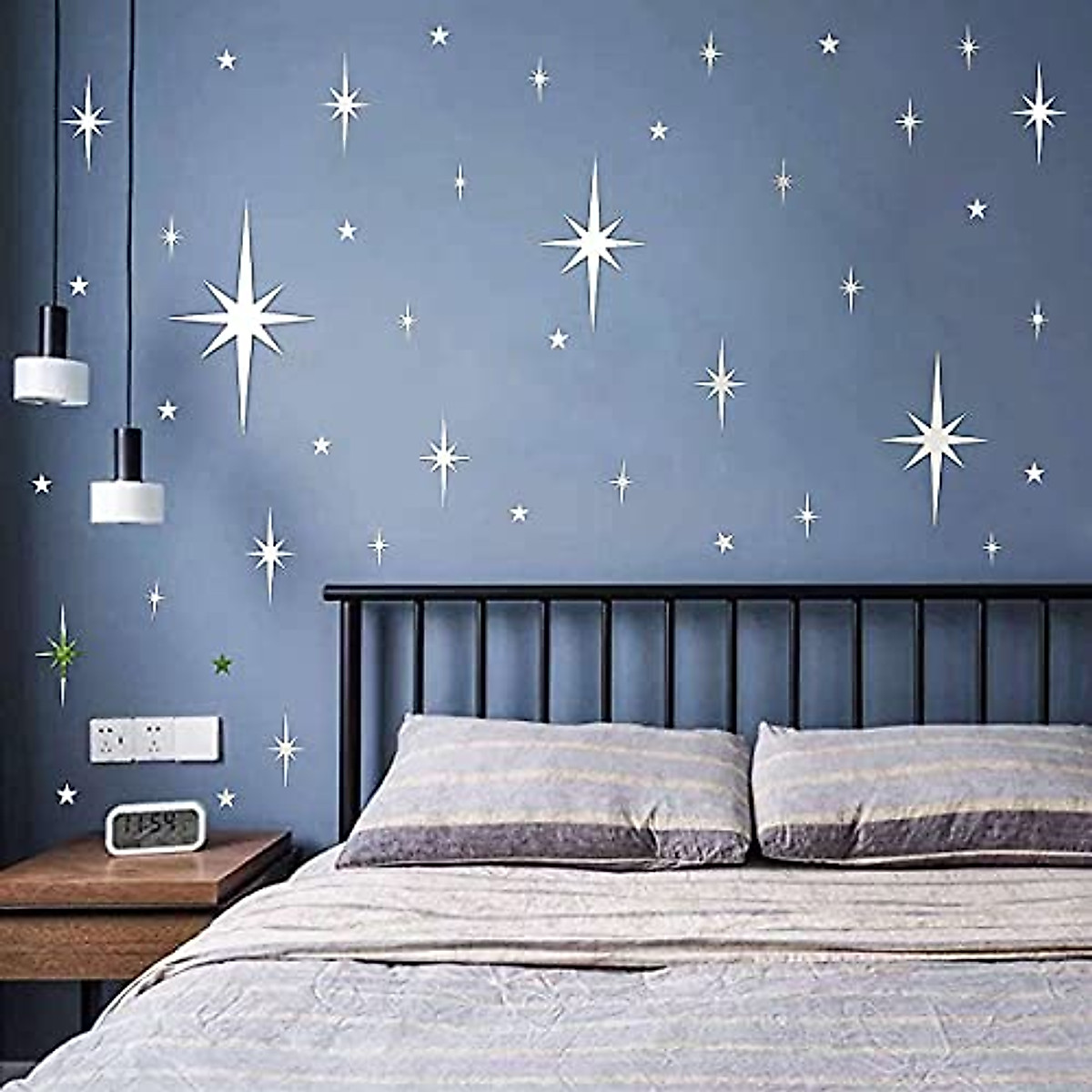 Retro Starburst Mirror Wall Decals Silver 3D Acrylic Sparkle Wall Decors Star Wall Stickers Removable Star Decals Home Wall Decors(123pcs)