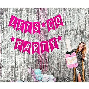 UOREND Pink Let's Go Party Banner,Pink Themed Bachelorette/Birthday/Engagement/Bridal Shower Party Decorations,Let's Go Girls Sign,Hot Pink Glitter,Makeup,Pink Doll,21st Birthday Party favors,Photo Booth Prop