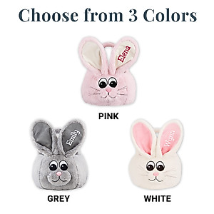 Let's Make Memories Personalized Easter Basket - Fuzzy Bunny Plush - Easter Basket for Kids - Gray