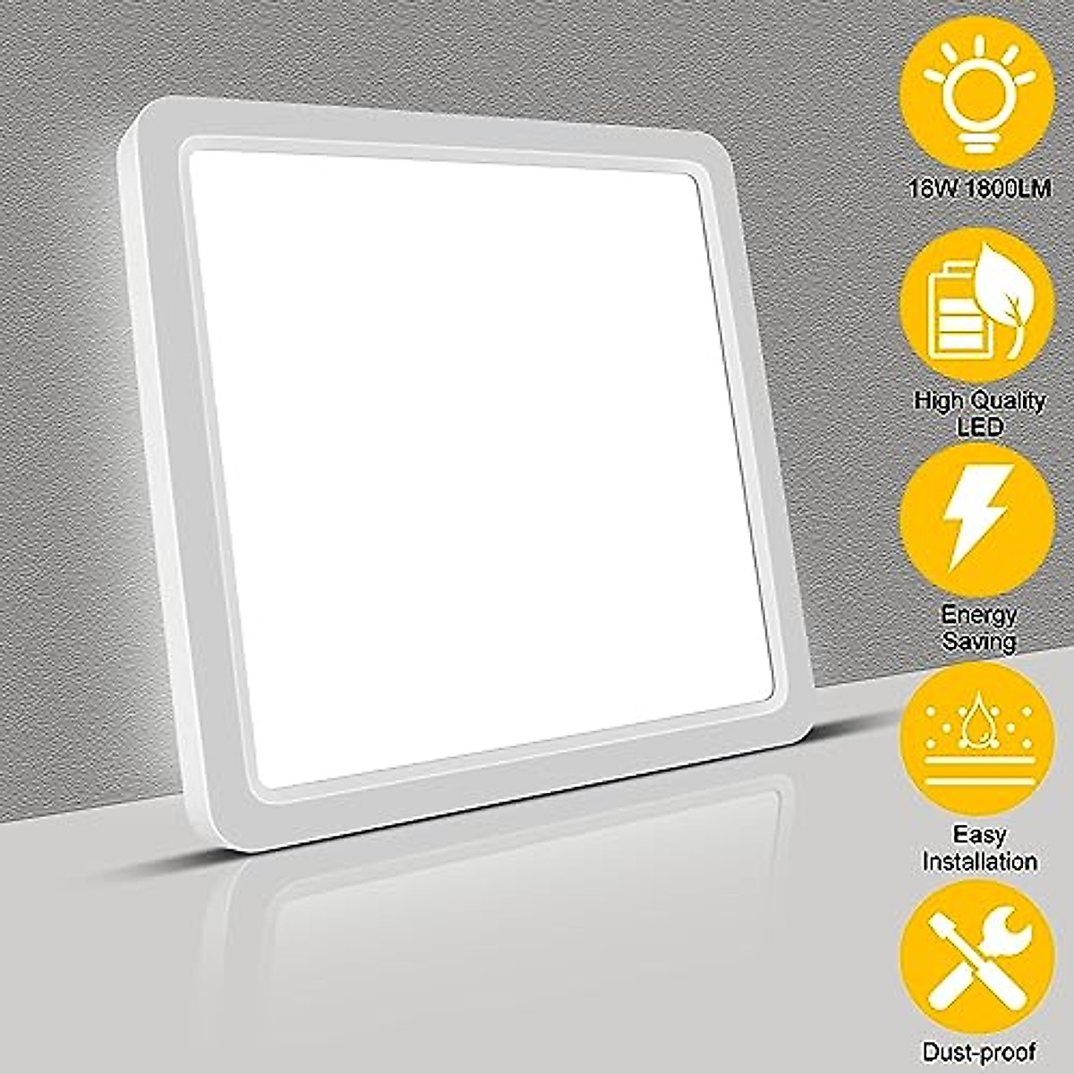 2Pack 9inch 18W LED Flush Mount Ceiling Light, 5000K Daylight White LED Ceiling Light, 1800LM Flat Square LED Ceiling Lamp for Bedroom, Kitchen, Living Room (White)