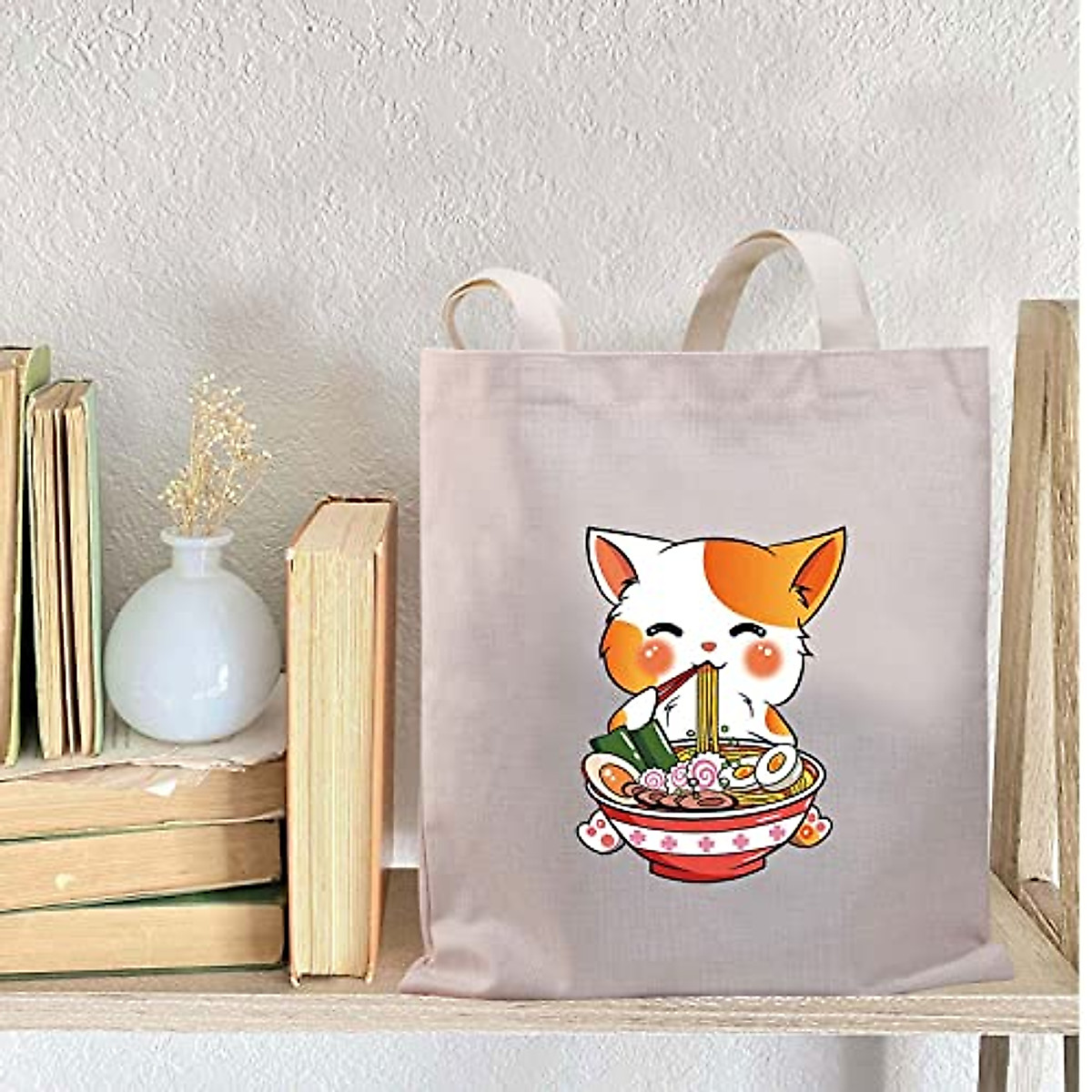 BDPWSS Cat Mom Tote Bag Ramen Cat Neko Anime Kawaii Gift Cat Lover Canvas Shoulder Bag Crazy Cat Lady Gift Ramen Fans Handbag (Cat ramen TG)
