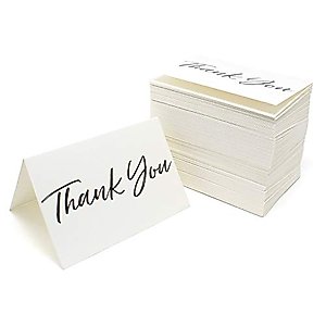 Thank You Cards and Envelopes Black Font White Card Stock - Bulk Box Set of 100 Notes For Weddings Graduations Baby Showers Birthdays