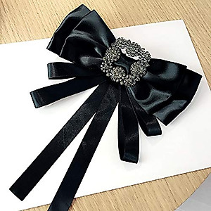black Ribbon brooch pins for women rhinestone Crystal bow brooch black for Men/Women Pre-Tied Neck Tie BowTie Patriotic jabot Collar for Christmas Decoration (black/J20)