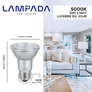 LAMPADA PAR 20 5000k LED Dimmable Flood Light Bulb Dimmable Bulbs for Recessed and Track Lighting Bulbs E26 Medium Base 50W Halogen Equivalent, 500 Lumens, 5000K Daylight White Pack of 4