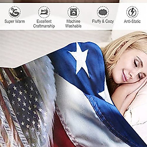 CINHOLL 4th of July Throw Blanket US American Flag Couch Cover Gifts for Women Men Citizenship Country Patriotic Army Theme Blankets Bed Decor