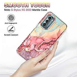 Btscase for Moto G Stylus 5G 2022 Case (NOT FIT 4G), Marble 3 in 1 Heavy Duty Shockproof Full Body Rugged Hard PC+Soft Silicone Drop Protective Women Girl Cover for Moto G Stylus 5G 2022, Rose Gold