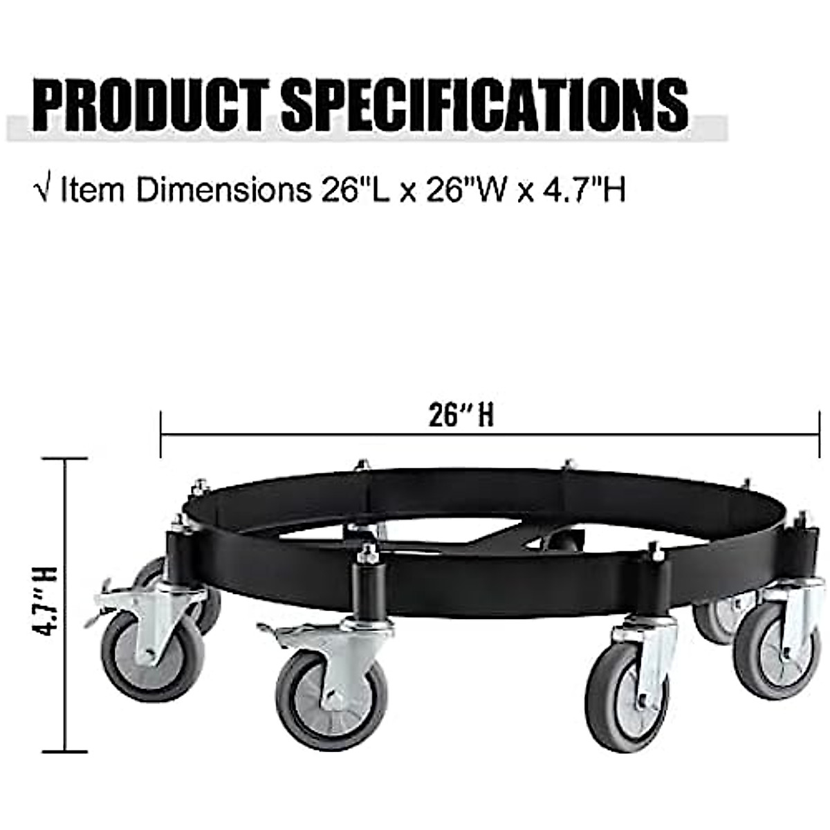 Migoda Heavy Duty Steel Drum Dolly, 55 Gallon Steel Frame with 8 Swivel Caster Wheels, 2000 Lbs Capacity, Anti-Tipping Design Fits for Workshops and Warehouses