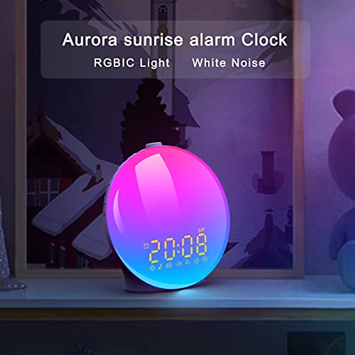 Exlush 2023 New Wake Up Light Sunrise Alarm Clock, Aurora Light for Kids, Heavy Sleepers,Sunrise Simulation, Sleep Aid, Dual Alarms, FM Radio, Snooze, Nightlight, Daylight, Natural Sounds