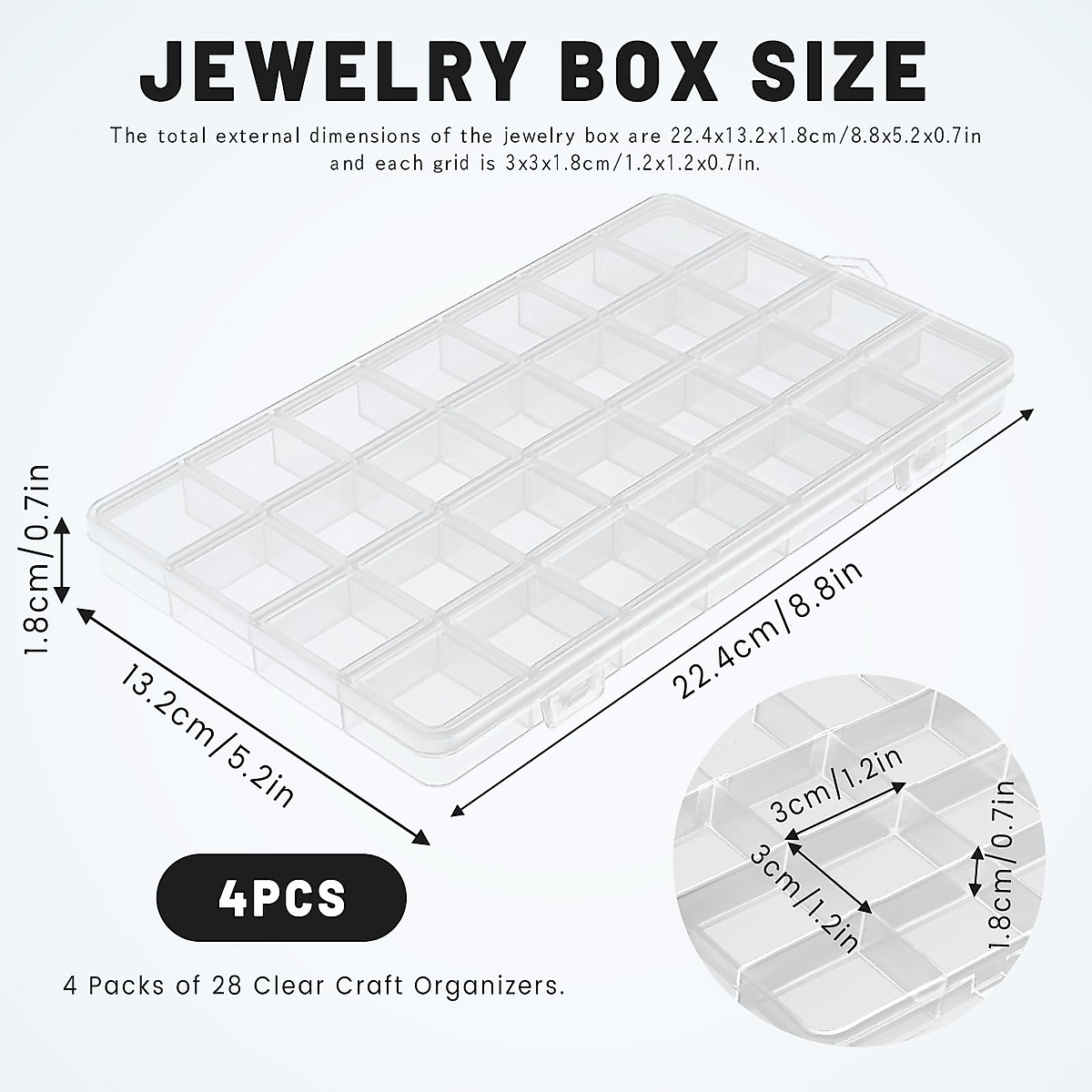 Realand 4Pcs 28 Grids Bead Organizer Box, Craft Organizers and Storage, Clear Bead Storage Containers with Fixed Dividers for Fishing Tackle Jewelry Screw Small Parts