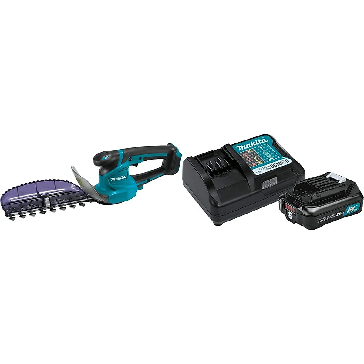 Makita HU06Z 12V max CXT Lithium-Ion Cordless Hedge Trimmer with BL1021BDC1 12V max CXT Lithium-Ion Battery and Charger Starter Pack (2.0Ah)