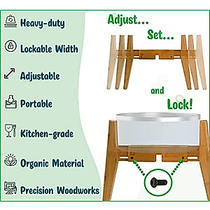 Dog Bowl Stand for Medium to Large Dog Breeds - 12-inch High, Adjustable Width with Locks - Dog Water, Food Dish Compatible - Tip-Over Resistant