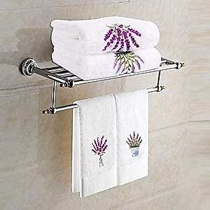 Quera 2 Pack Lavender Hand Towels 100 Percent Cotton Embroidered Premium Luxury Decor Bathroom Decorative Dish Set for Drying, Cleaning, Cooking, 13.7'' x 29.5'', White,Purple