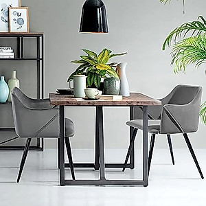 FurnitureR Set of 2, Velvet Fabric Side Accent Arm Scandinavian Modern with Metal Legs for Home Kitchen Living Bedroom Dining Chair, Grey