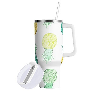 RPLIFE Fresh Pineapple Mix White 40 Oz Tumbler with Handle, Stainless Steel Cup, Insulated Coffee Mug with Lid