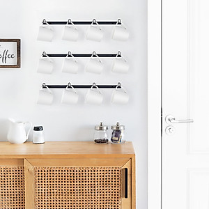 Mkono Mug Holder Wall Mounted Metal Coffee Cup Holder Hanging Coffee Mug Rack with 12 Cup Hooks Rustic Mug Hanger for Coffee Bar,Kitchen Farmhouse Home Decor,Black,Set of 3