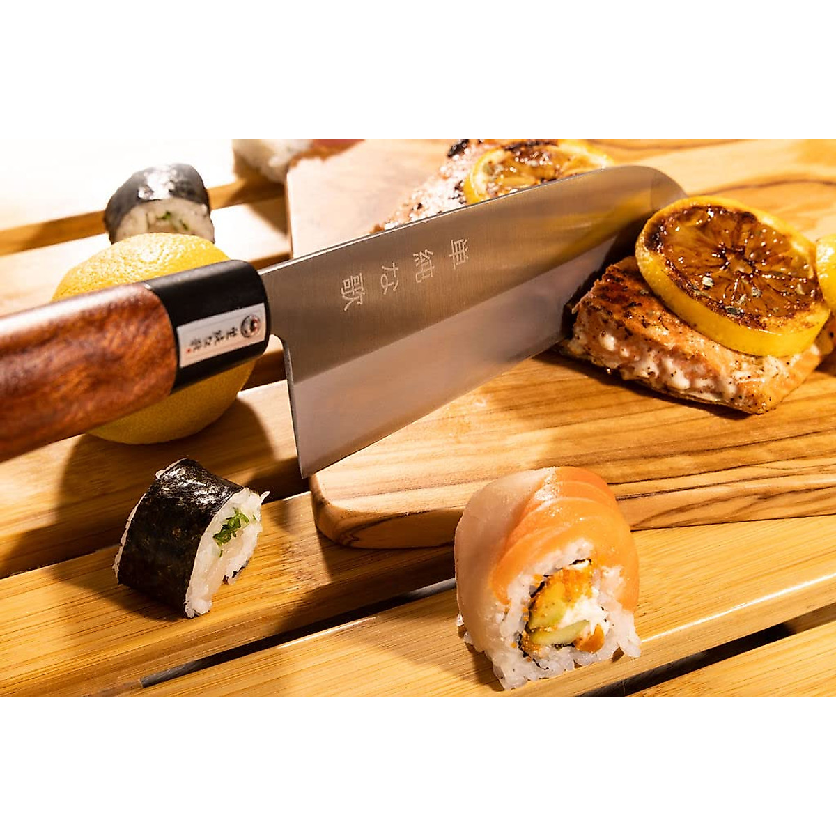 Traditional Japanese Professional Santoku Kitchen Chef Knife – Premium 7-inch High Carbon Stainless Steel Ultra Sharp Knife with High Corrosive Resistance in a Double Bevel Edge, Best Home Kitchen