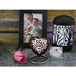 Red Rose Keepsake Urn for Human Ashes - Holds (3 Cu/in) of Ashes - Height 2.9" Approx. - Mini Heart Urn with Stand & Box - Perfect Mini Red Urn for Ashes - Honor Your Loved One with a Small Urn Rose