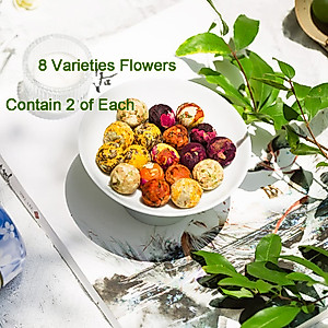 16 Pack Mini Flower Tea Ball Tin 8 Different Flavor 2 of Each| Flower Tea in Gift Box for Women Beauty