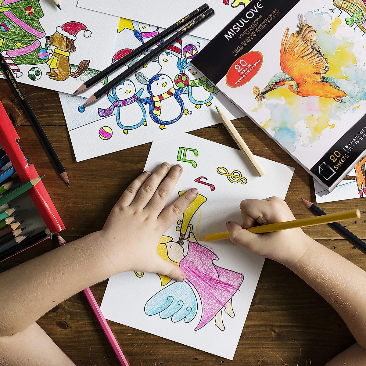 MISULOVE 6.1X8.7" Watercolor Paper Pad, Cold-Pressed, Acid-Free, Ideal for Watercolor Painting and Wet Media, Textured Paper Great and Sketchbook, Art Paper for Kid, 20 White Sheets (140lb/300gsm)