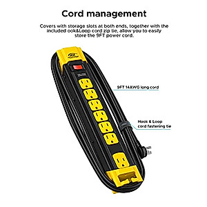 CRST 7-Outlet Heavy Duty Surge Protector Power Strip with Flat Plug, 9 feet Long Extension Cord for Home Garage Industrial Workshop, 1350 Joules, 15A Circuit Breaker