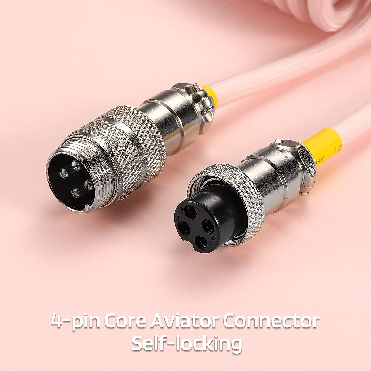 LTC Custom Mechanical Keyboard Coiled Cable USB 3.1 Type C, 1.2m Coiled USB C Cable with Aviator Connector, Pink