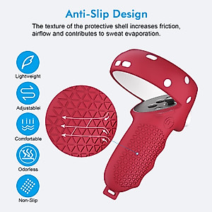 EWalos Accessories for Oculus/Meta Quest 2, Touch Controller Leather Grip Cove, Face Cover and Lens Protective Cover, Sweat-Proof, Light-Proof, Anti-Throw and Comfort-Enhancing Accessories Set(Red)