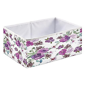 Kigai Purple Flowers Cube Storage Bins - 11x11x11 In Large Foldable Storage Basket Fabric Storage Baskes Organizer for Toys, Books, Shelves, Closet, Home Decor
