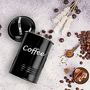 Farmhouse Canisters Set of 4, Food Storage Container for Kitchen Decor, Rustic Metal Countertop Canisters with Airtight Lids for Sugar, Coffee, Tea - Black