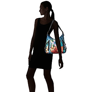 Anna by Anuschka Hand Painted Leather Women's Shoulder HOBO, Midnight Floral