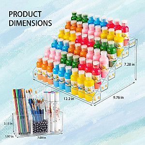 ESCULTORA 6Layers Acrylic Paint Organizer, Craft 3 Slot Paint Brush Holder, Perfect Paint Bottles Storage Rack For Storing 2oz Paint Bottles, Oil Paint Tubes, Miniature Paints