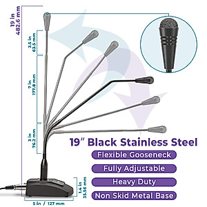 Executive Communication Systems ECS WordSentry Professional Gooseneck Microphone, 3.5mm Uni-Directional Conference Mic, Anti Slip Base and Adjustable Heavy Duty Metal Design