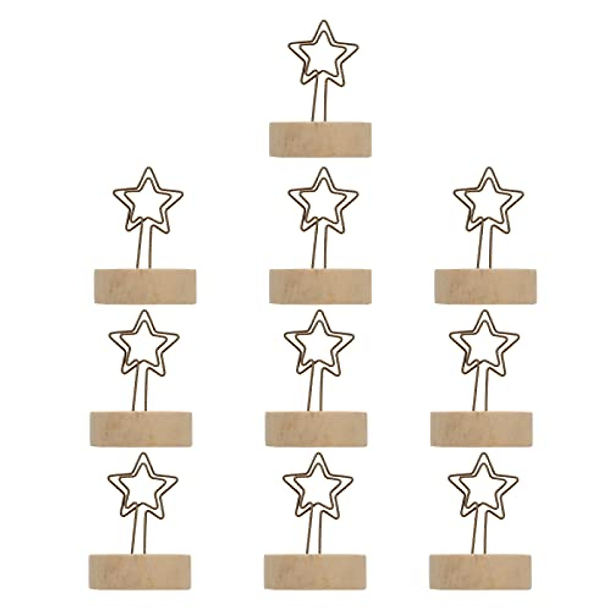10PCS Number Holder, Wooden Base Place Card Holder, Star Shaped Iron Wire Photo Clip Table Sign Stand Number Holder Table Card Picture Memo Note Photo Picks Clip Stand for Christmas Party Wedding Home
