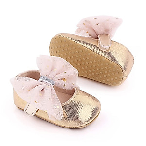 SABATUTU Infant Baby Girls Princess Wedding Dress Mary Jane Flats,Toddler Soft Sole Prewalker Sparkly Lightweight Shoes (a13/Gold, 6-12months)