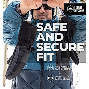 Tough Outdoors Winter Ski Mittens Men & Women - Adult Snow Mitts for Cold Weather - Waterproof Gloves Snowboarding, Skiing