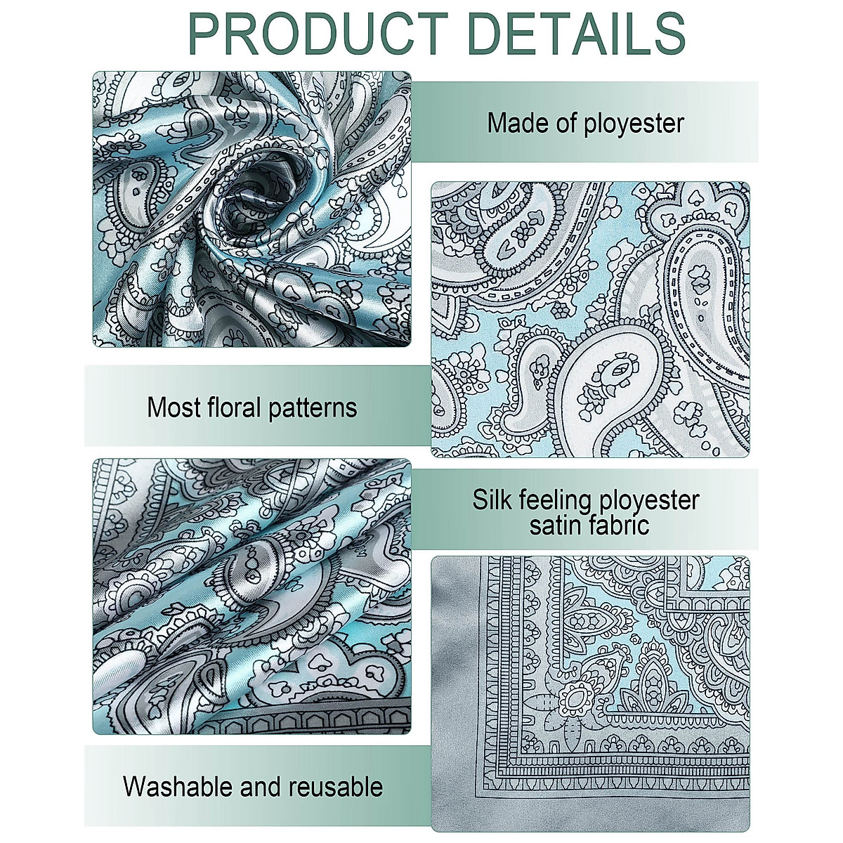 JaGely 12 Pcs 35" Satin Square Large Head Scarves Silk Like Neck Scarf Vintage Bandanas Satin Hair Scarf Neckerchief(Classic Style)