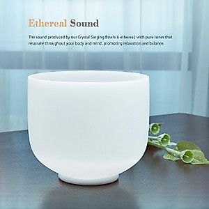 TOPFUND Solfeggio 528 Hz Crystal Singing Bowl Solar Plexus Chakra 8 inch with Heavy Duty Carrying Case and Singing Bowl Mallets