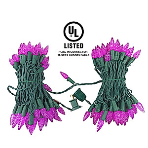 Joiedomi 150 LED Purple Faceted C6 Halloween String Lights 48.7FT Green Wire for Indoor Outdoor Holiday Décor Halloween Event Decoration, Tree, Eaves, Haunted House Theme Party