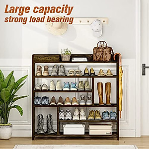 Bamworld Shoe Rack for Entryway, Bamboo Shoe Organizer with Small Storage Box (Dark Brown)