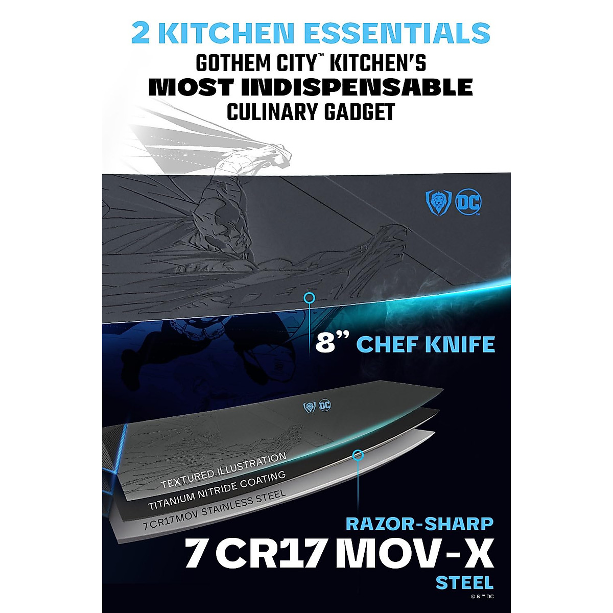 Dalstrong Knife Set-2pc-BATMAN™ DC Licensed SBS Edition-8" Chef Knife 3.75" Paring Knife-7Cr17MoV Steel-Giftable Black Titanium Kitchen Knife-DC Batman Set-G10 Handle-Sheath-Comic Figures