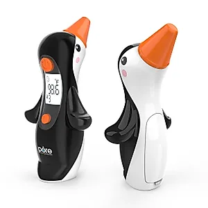 Pure Enrichment® PureBaby® Penguin Ear Thermometer - InstaRead™ Technology, LCD Backlit Display, 10 Memory Settings, Dual Scale Readings, Fever Alert, & Cover - Ideal for All Ages, Babies and Children