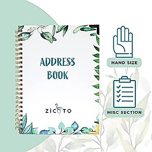 Simplified Greenery Address and Password Book with Alphabetical Tabs - The Perfect Spiral Bound Address Organizer incl. Address Labels, Contact and Phone Section