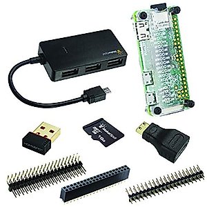 MakerSpot 8-in-1 Raspberry Pi Zero W Mega Pack (no PiZero Board) with 32GB Micro SD Card, 4-Port OTG USB Hub, Pin Headers, Mini HDMI Adapter, Transparent Acrylic Protector Cover Case & WiFi Dongle