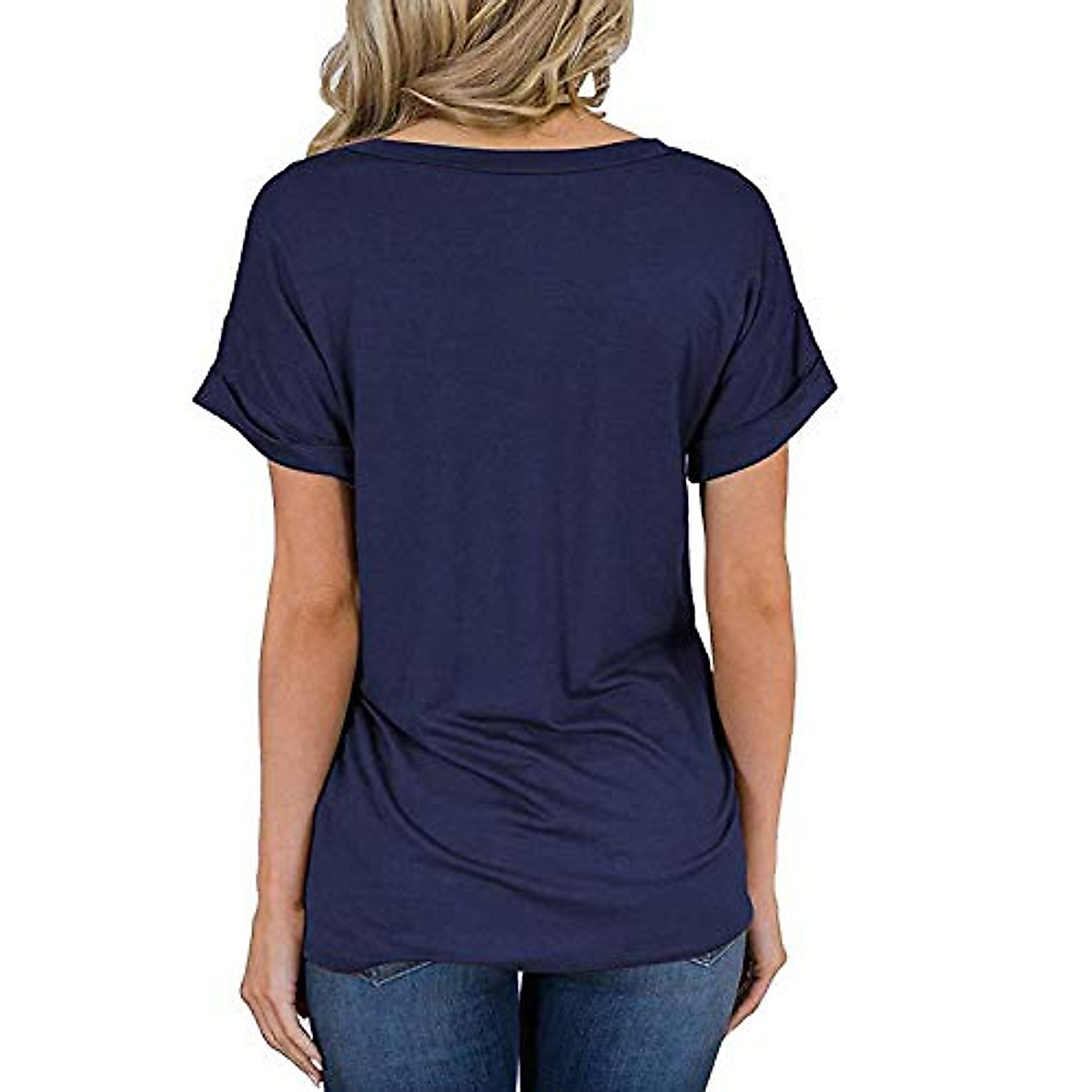 Iusun Women Short Sleeve T-Shirts Casual V-Neck Pocket Ruffled Loose Solid Color Tee Tops Tunic Tank Vest Blouse