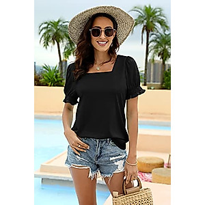 Womens Summer Clothes Short Sleeve Square Neck Sexy Tunic Tops Black XL