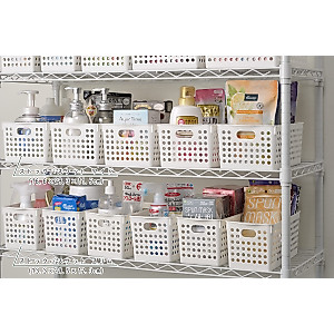Inomata Chemical 96155 Storage Basket, Stock Basket, Wide, Set of 5, White, Made in Japan, 6.5 x 11.6 x 4.5 inches (16.6 x 29.3 x 11.5 cm)