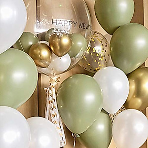 Matte Sage Green Balloons Eucalyptus Pearl White Gold Balloons Wedding Gender Neutral Baby Shower Olive Green Birthday Party Balloon Supplies 50 Count ( 12 inch )